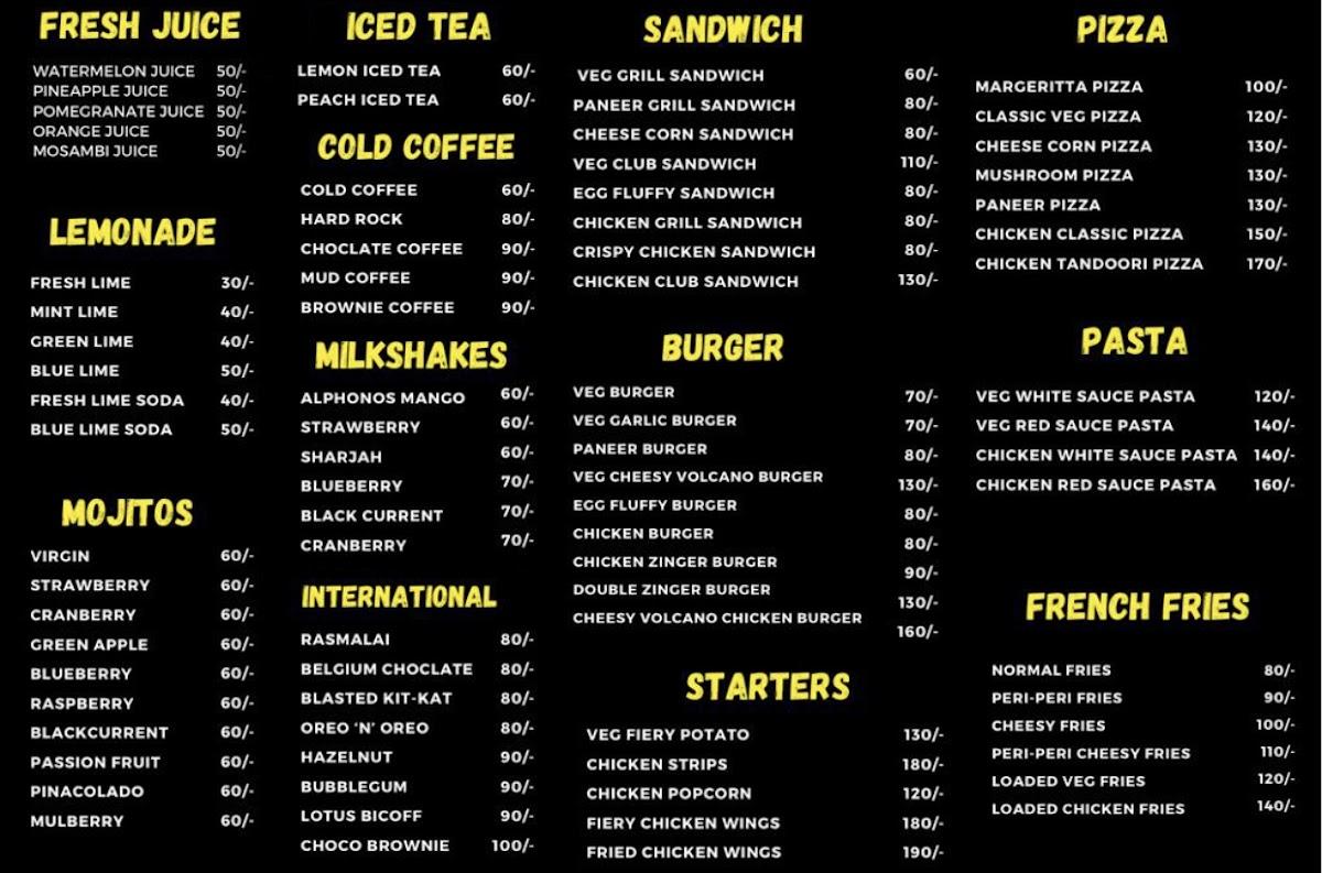 Menu at Kafe Milano Camp, Pune