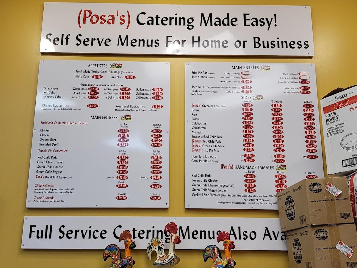 Menu at Posa's El Merendero restaurant, Santa Fe