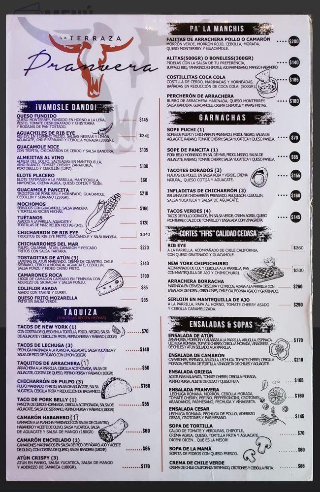 Menu at Pranvera Terraza pub & bar, San Luis Río Colorado