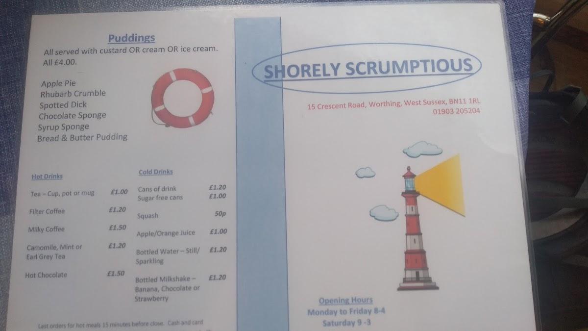 Menu at Shorely Scrumptious cafe, Worthing