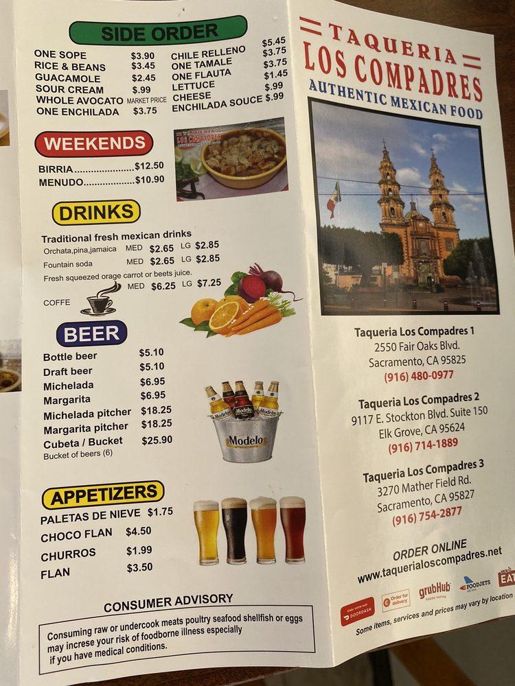 Menu at Taqueria los compadres III fast food, Rancho Cordova