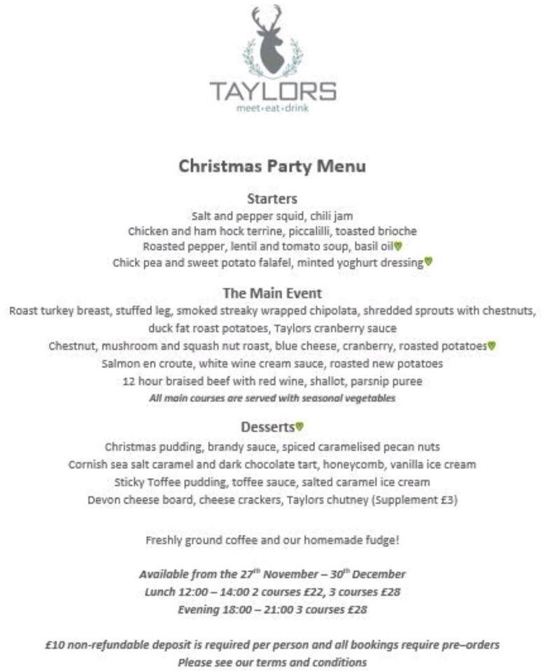Menu at Taylors BBQ, Tavistock