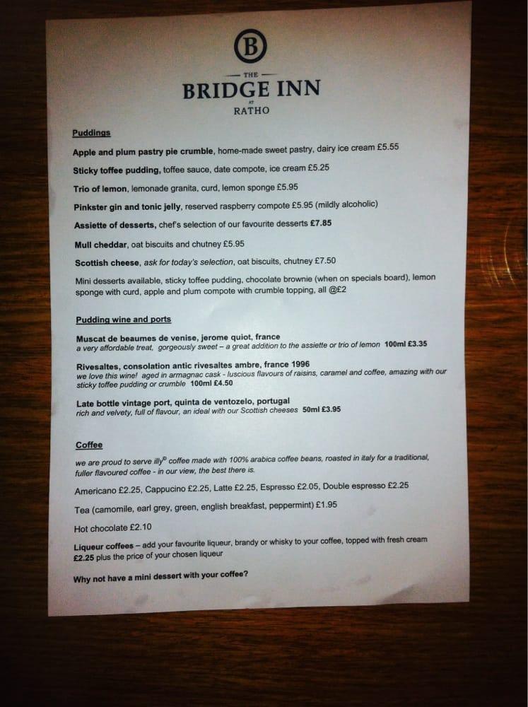 Menu at The Bridge Inn pub & bar, Ratho