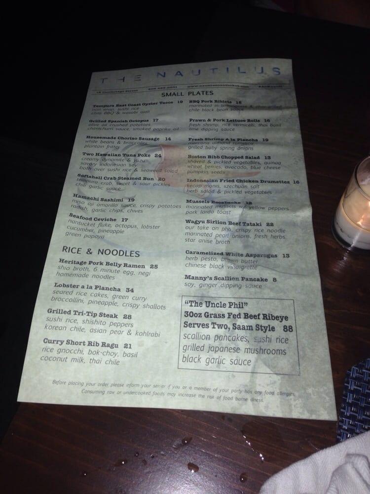 Menu at The Nautilus pub & bar, Nantucket