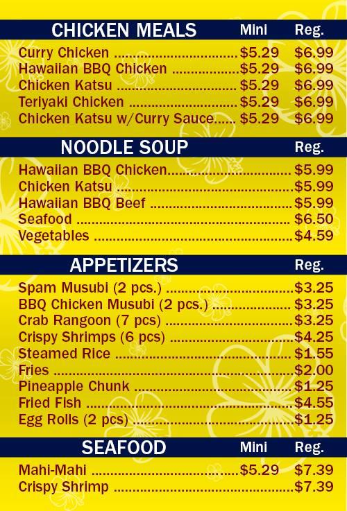 Menu at Yummy Hawaiian BBQ, Oxnard