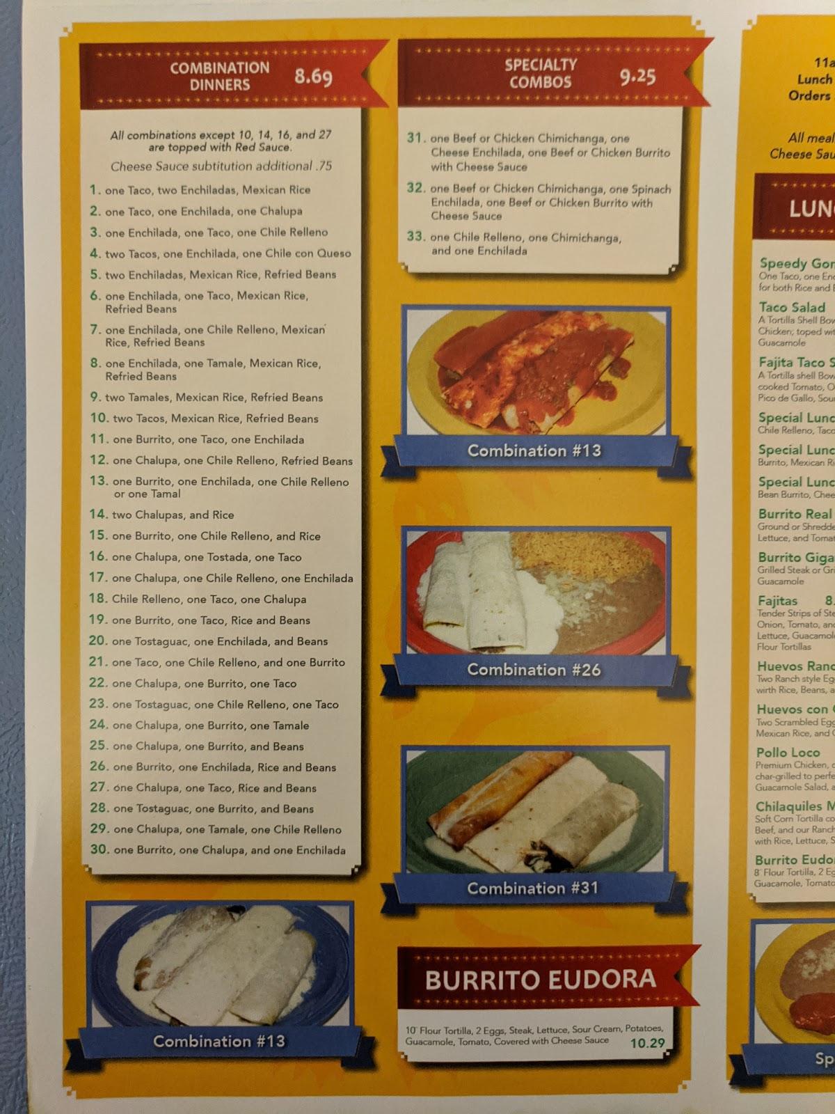 Menu at Charritos Plaza restaurant, Eudora