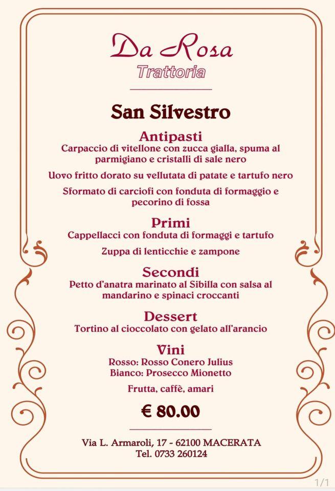 Menu at Da Rosa restaurant, Macerata