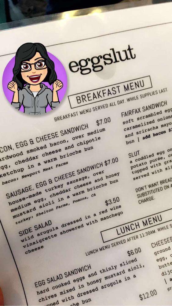 Menu at Eggslut restaurant, Los Angeles, 317 S Broadway