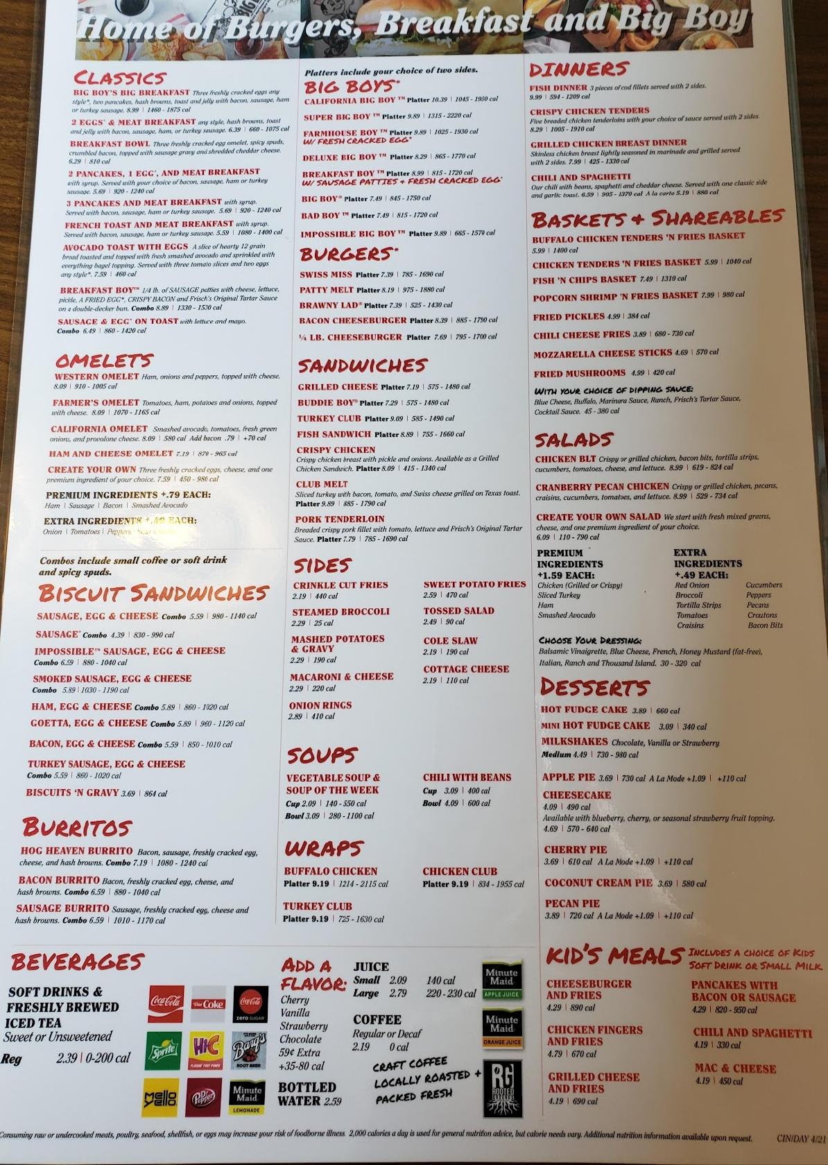 Carta de comida rápida Frisch's Big Boy, Highland Heights, Alexandria Pike
