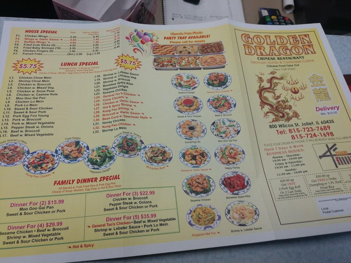 Menu at Golden Dragon restaurant, Joliet