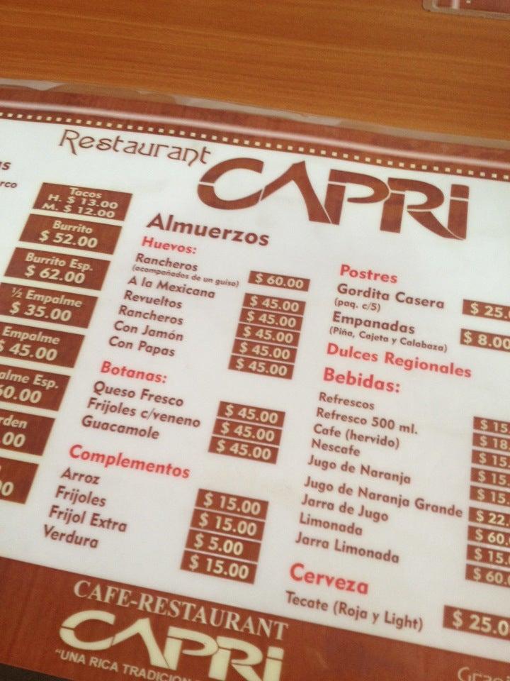 Carta de Restaurante Capri, Allende