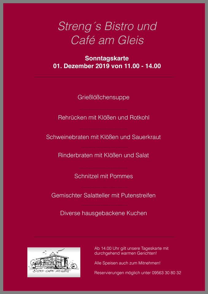 Speisekarte von Streng's Bistro & Café am Gleis cafe, Rödental