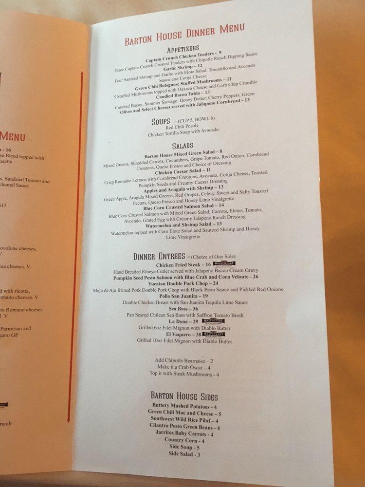 Menu at The Barton House of Salado, Salado