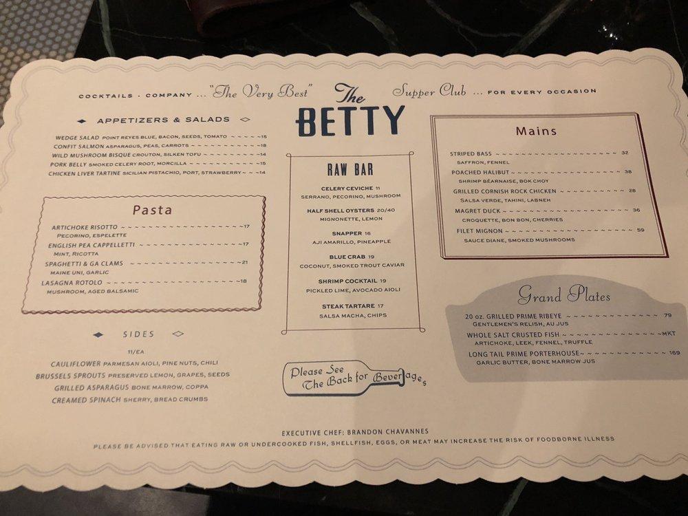 Menu at The Betty pub & bar, Atlanta