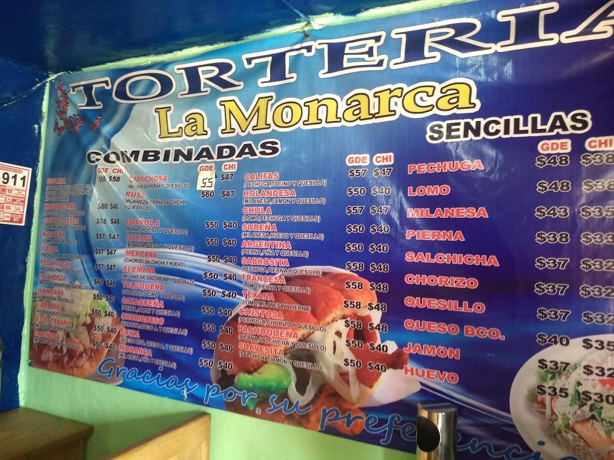 Menu at Tortas Monarca restaurant, Mexico
