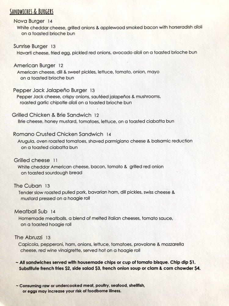 Menu at Bar Nova, Avon, Detroit Rd