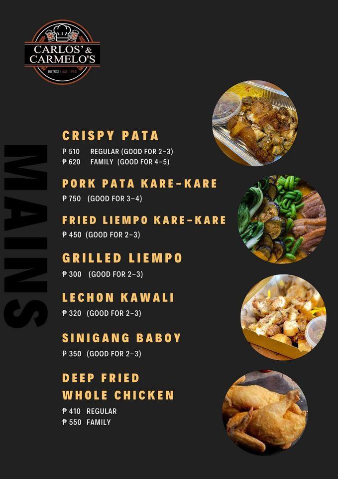Menu at Carlos' & Carmelo's restaurant, Calbayog City