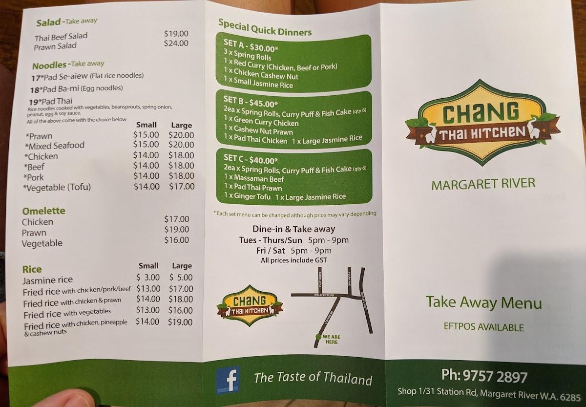 Menu at Chang Thai Kitchen restaurant, Margaret River