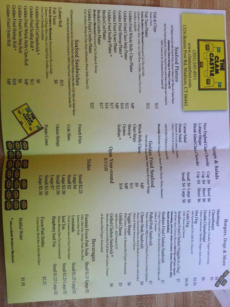 Menu at Clam Castle restaurant, Madison