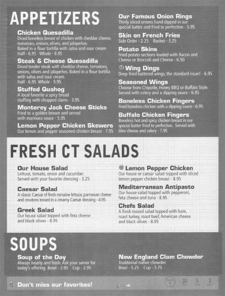 Menu at Conference Table restaurant, Falmouth