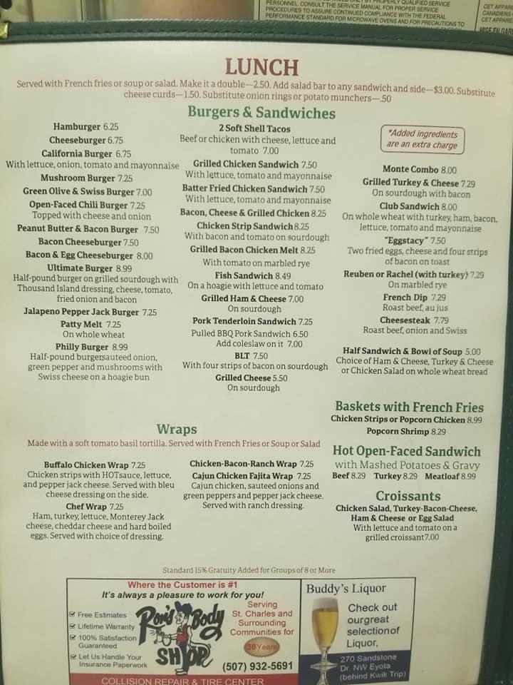 Menu at Blue Collar Cafe, Eyota