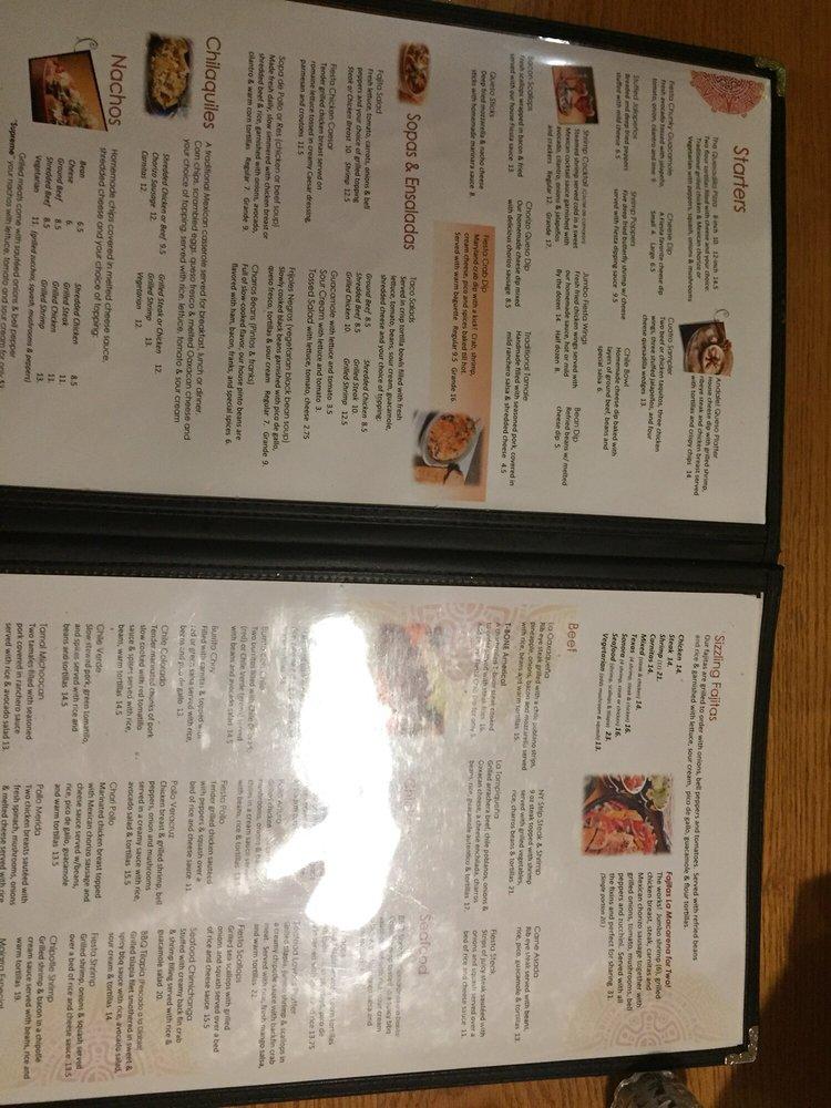 Menu at Fiesta Cafe, Mechanicsville