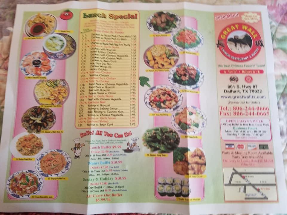 Menu at Great Wall Chinese Restaurant & Buffet, Dalhart