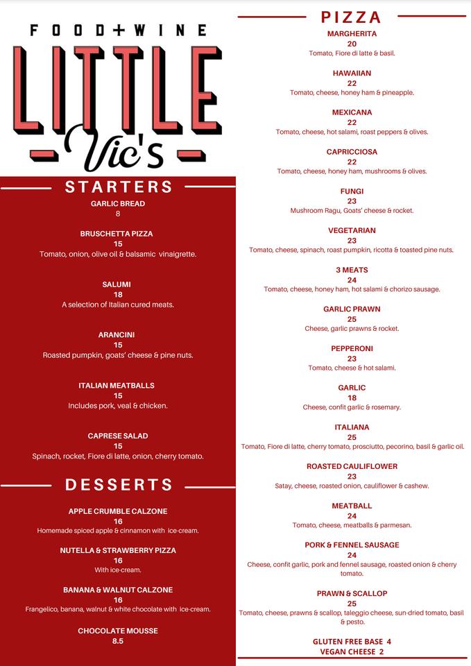 Menu at Little Vic’s cafe, Riddells Creek