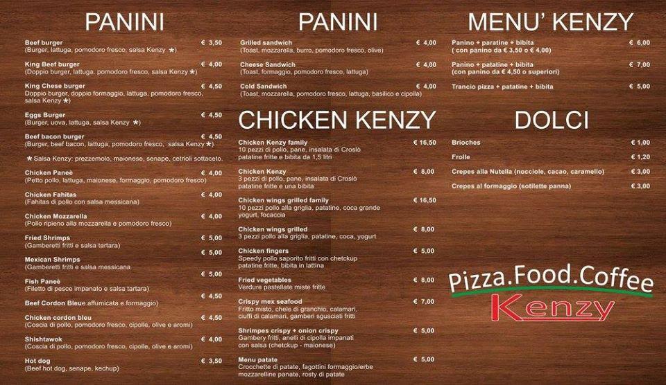 Menu at Pizzeria Kenzy, Brescia