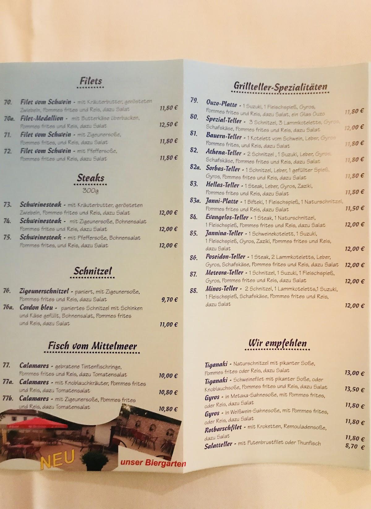 Speisekarte von Restaurant Meteora, Dassel