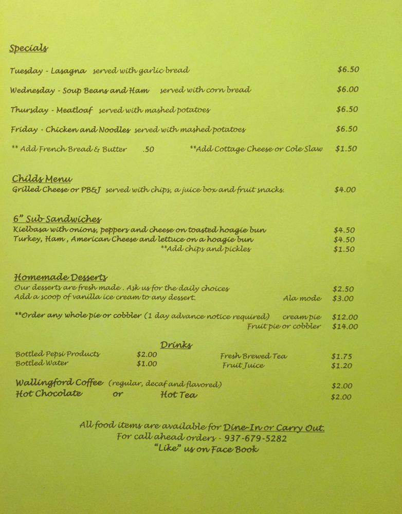 Carta de Stagecoach Café, New Carlisle