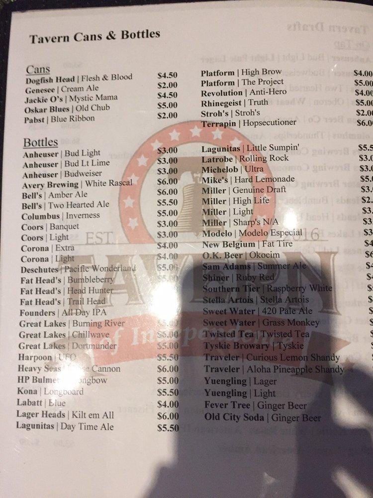 Menu at Tavern of Independence pub & bar, Independence