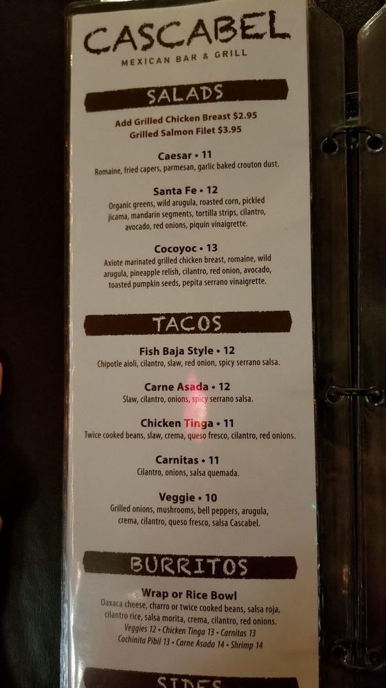 Menu at Cascabel pub & bar, Santa Rosa
