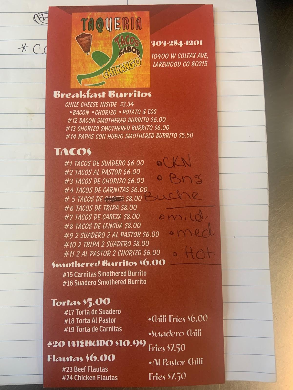 Menu at Del Sol Express 1 restaurant, Lakewood, W Colfax Ave