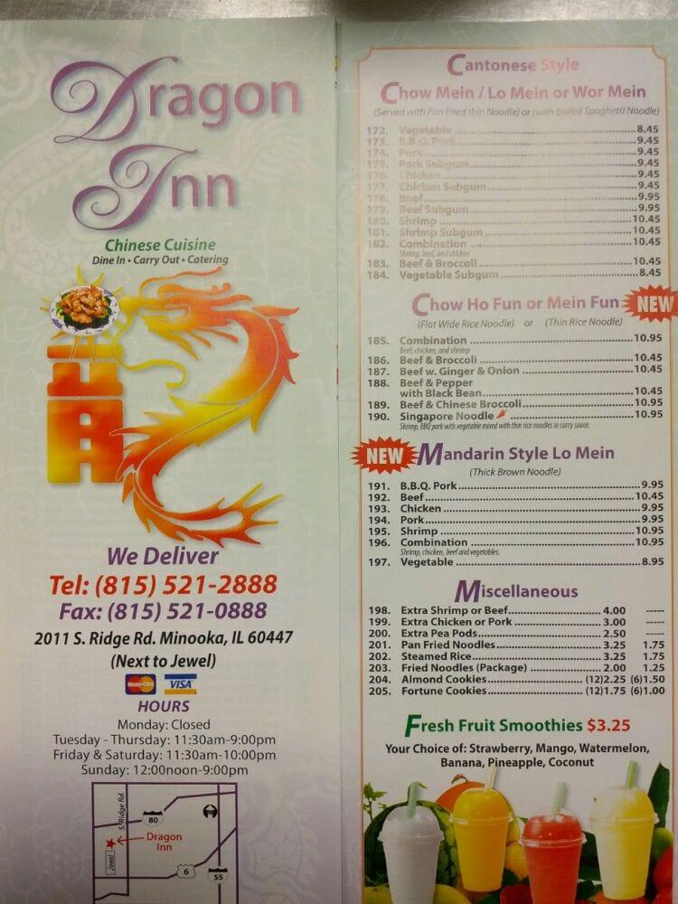 Menu at Dragon Inn of Minooka restaurant, Minooka