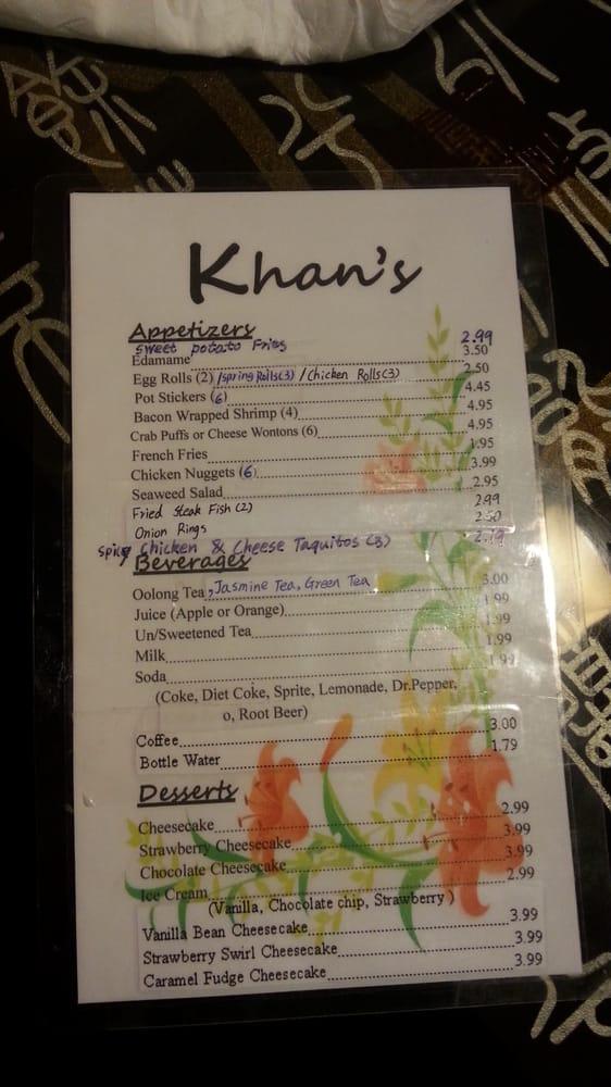 Menu at Khan's Mongolian Grill restaurant, Monroe
