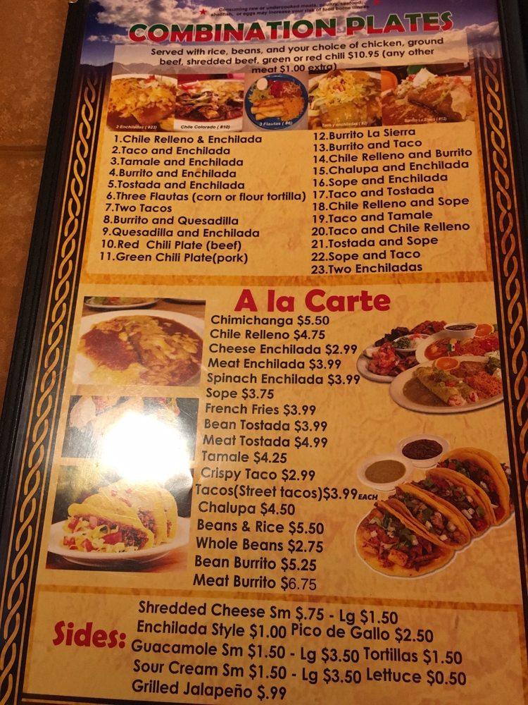 Menu at La Sierra Mexican Restaurant, Payson