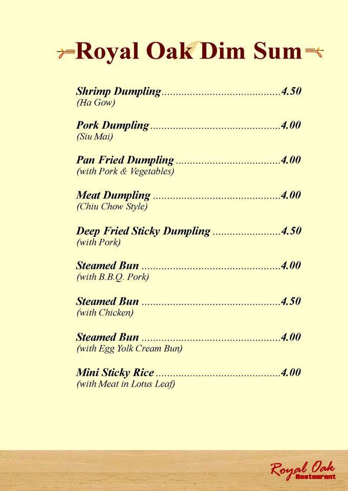 Menu at Royal Oak Restaurant, Orillia