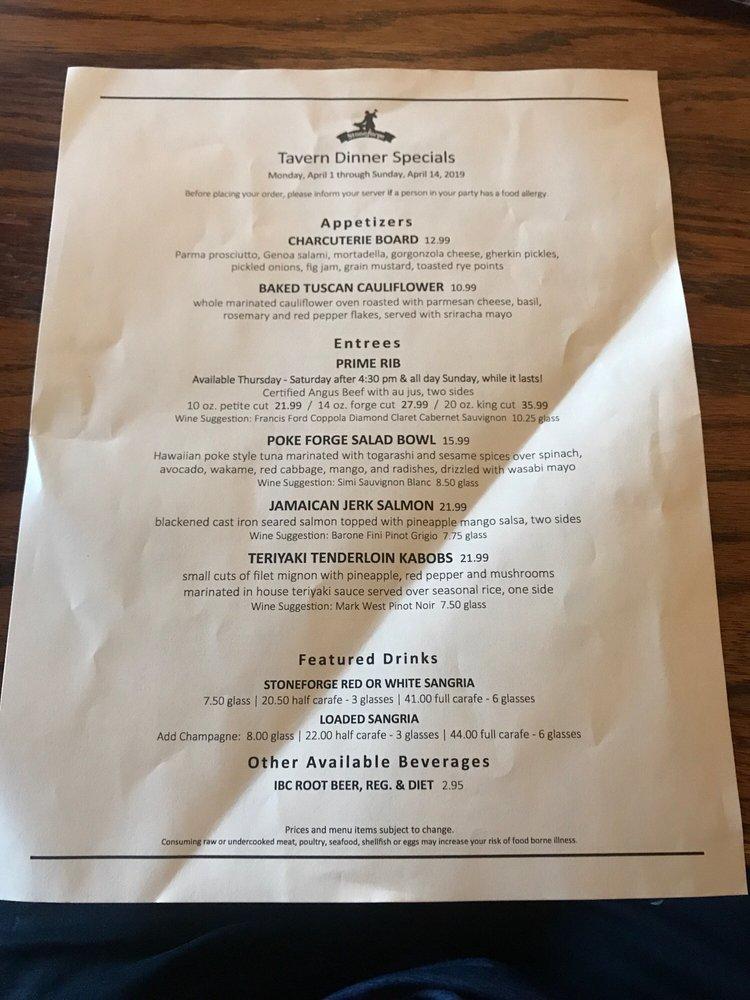 Menu at Stoneforge Tavern & Publick House, Raynham