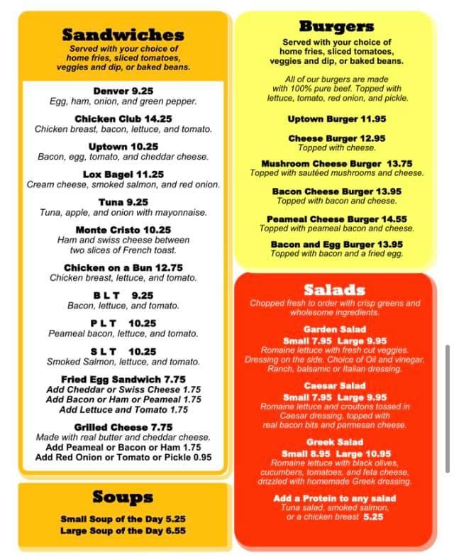 Menu at Uptown Grill restaurant, Guelph