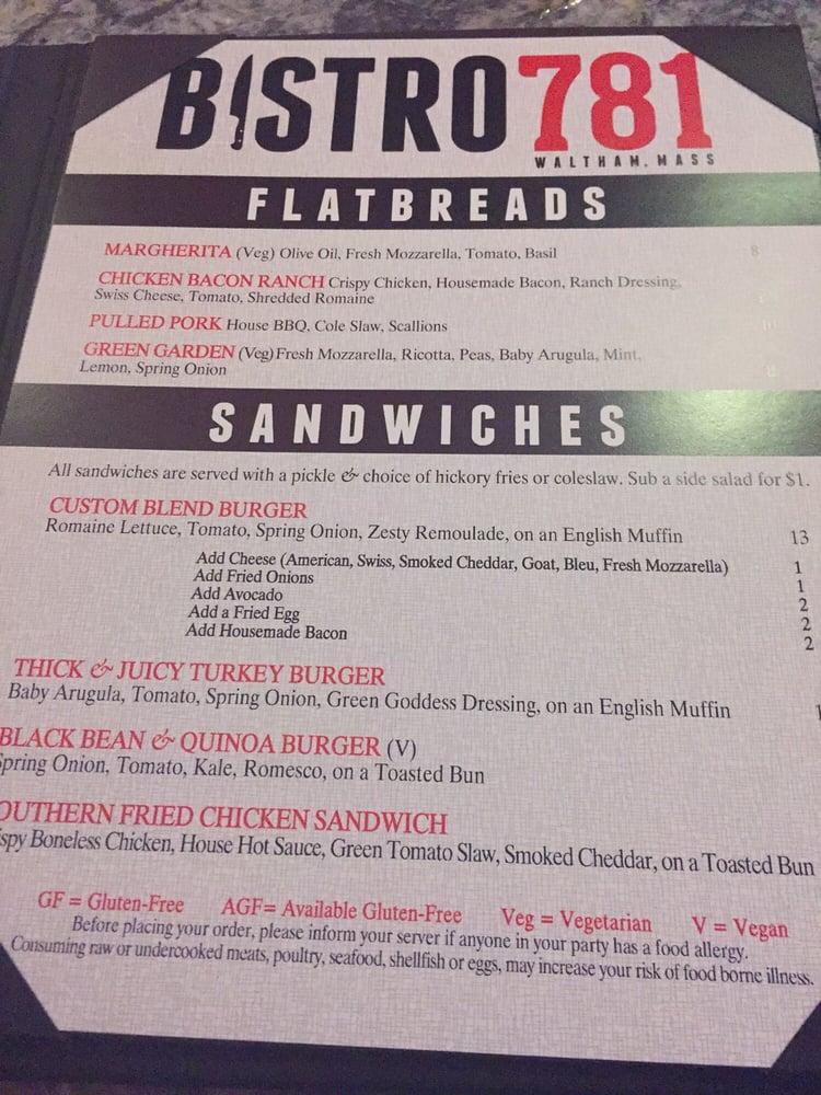 Menu at Bistro781 pub & bar, Waltham