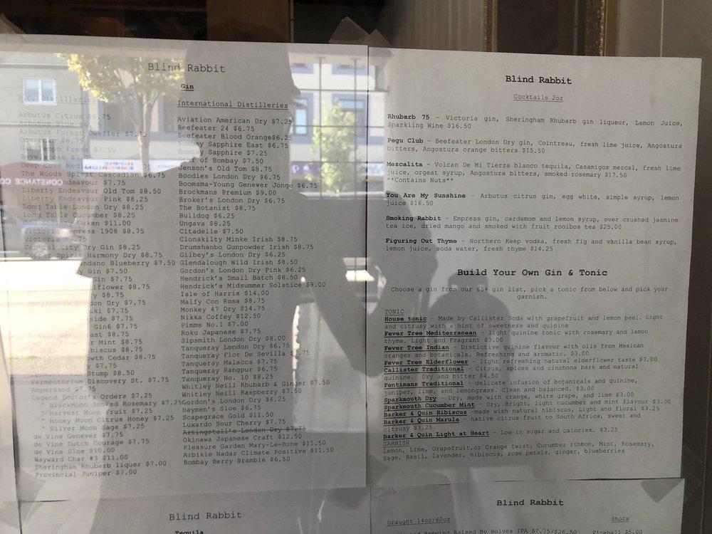 Menu at Blind Rabbit pub & bar, Vancouver