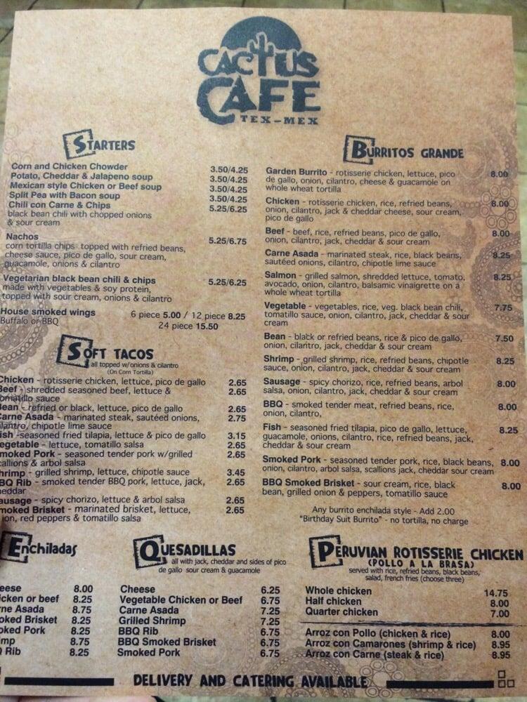 Menu at Cactus Cafe, Medford, Medford