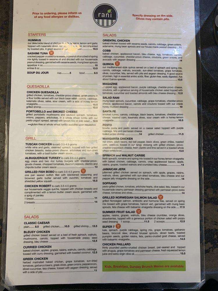 Menu at Coffee Rani restaurant, Mandeville, U.S. Hwy 190