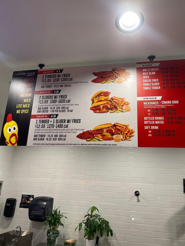 Menu at Dave's Hot Chicken restaurant, Costa Mesa
