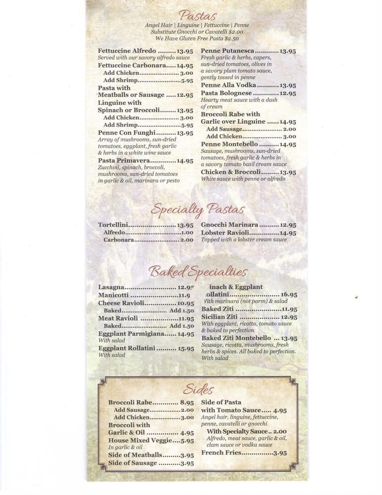 Menu at Montebello's Restaurant & Brick Oven Pizza, Poughquag