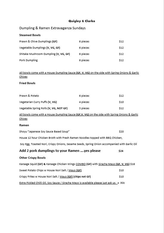 Menu at Criterion Clunes restaurant, Clunes