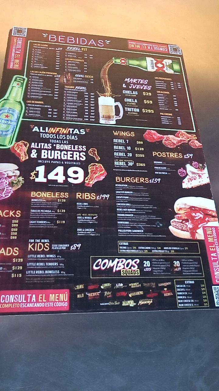 Carta del restaurante Rebel Wings Peñuelas, Santiago del Querétaro
