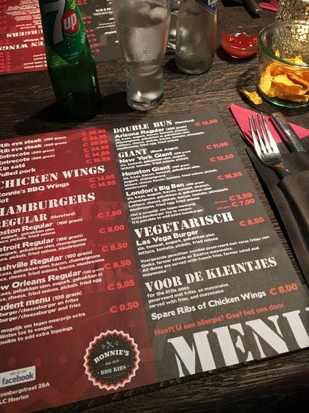 Menu at Ronnie's BBQ Ribs, Heerlen