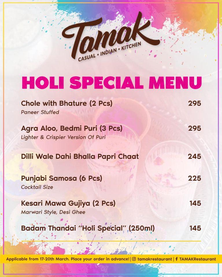 Menu at Tamak, Mumbai
